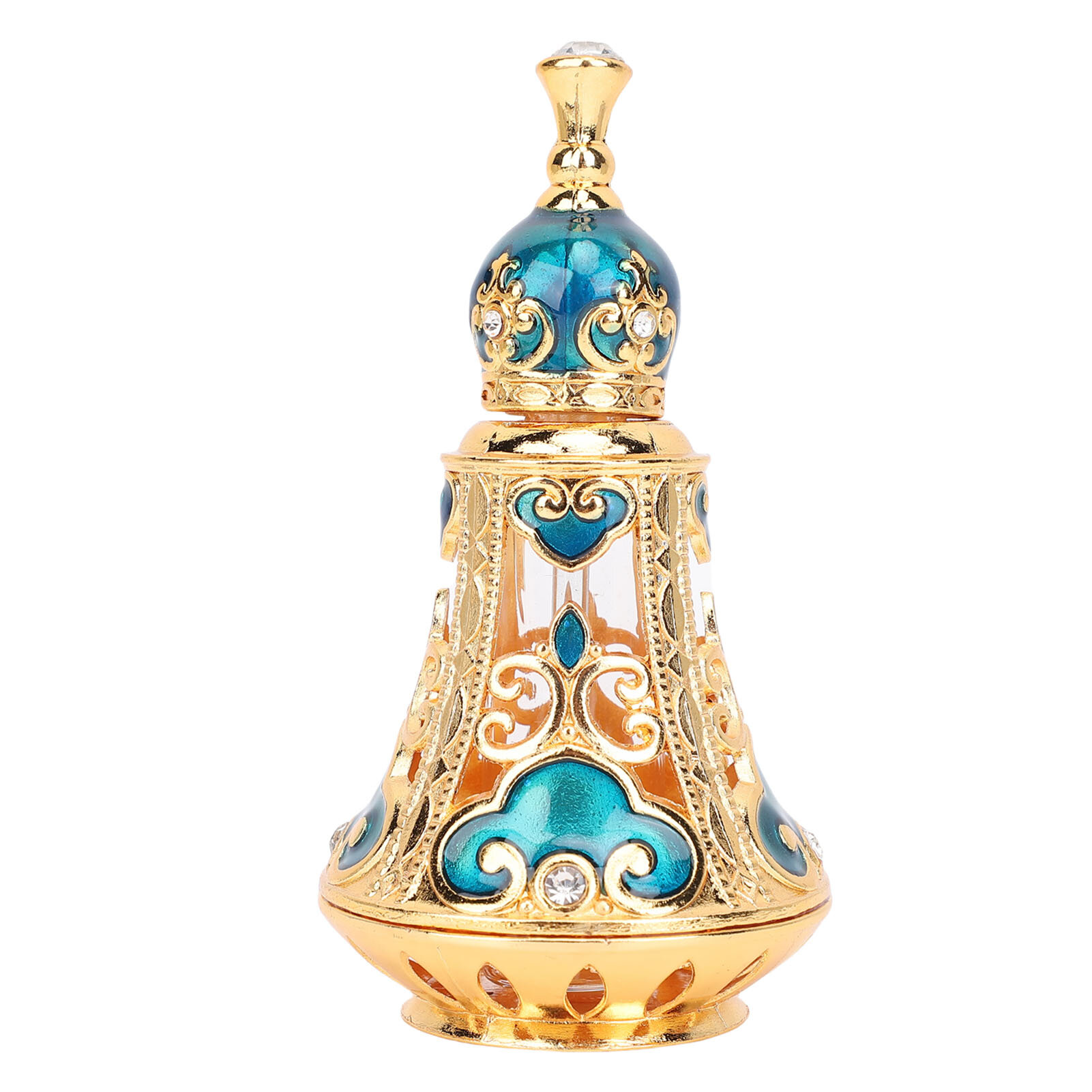 Винтажный флакон для духов, многоразовый, из цинкового сплава, в ближневосточном стиле, с полой внутренней поверхностью, герметично закрытый, золотисто-голубой.
