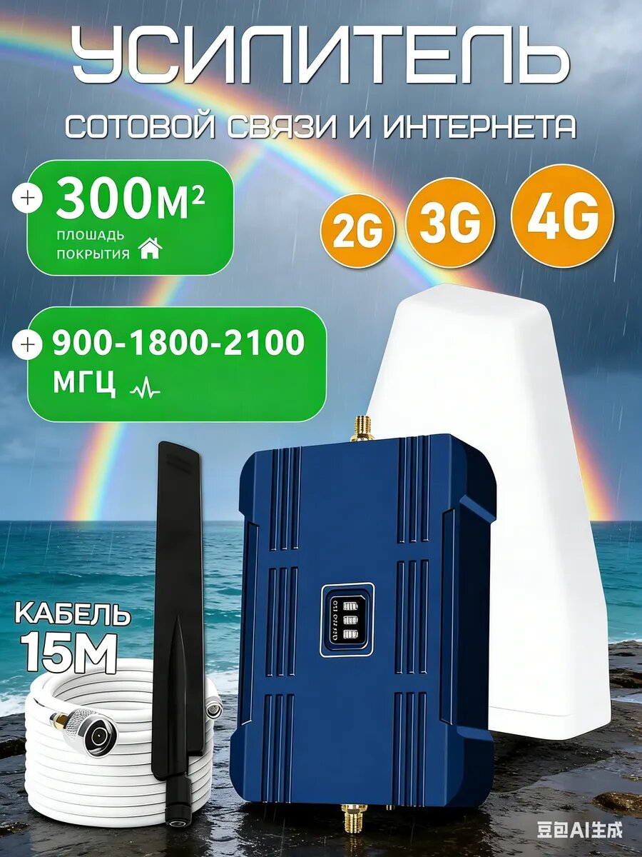 Усилитель сотовой связи и интернета-телефона 2G, 3G и 4G, 900 - 1800-2100 МГц -усилитель gsm сигнала