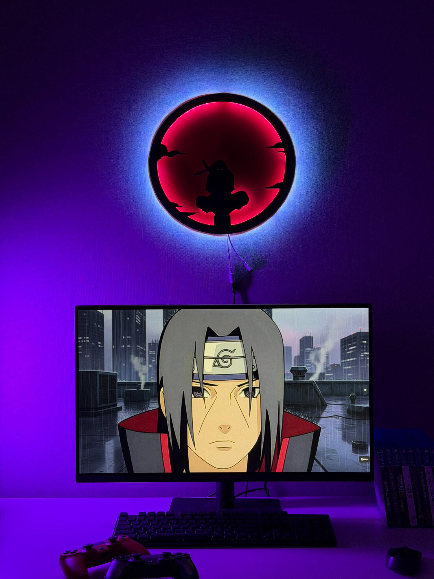Настенный светильник по аниме сериалу Наруто "Итачи" с RGB подсветкой