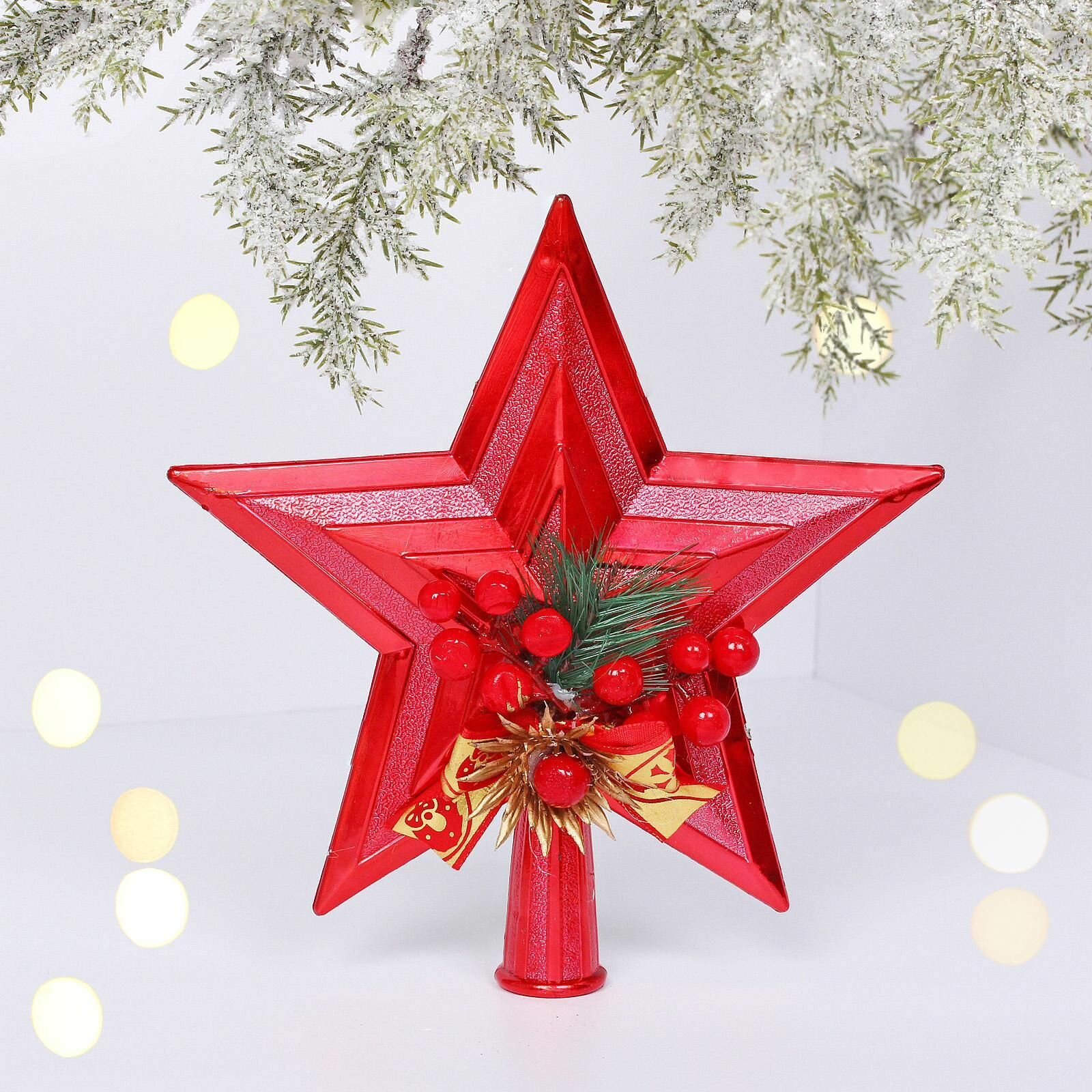 Звезда на ёлку Серпантин 19х21см "Сюрприз", Красная, пластик