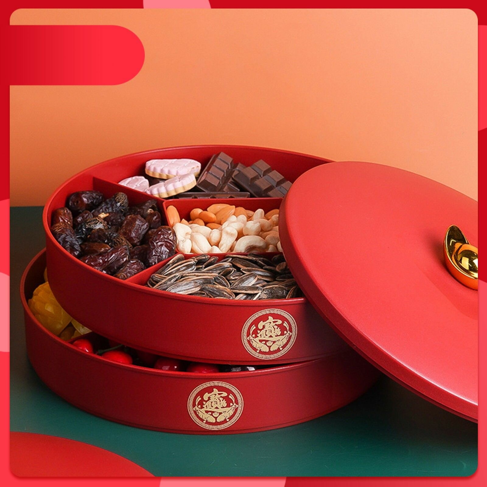 Эксклюзивная двухъярусная фруктовница в китайском стиле для гостиной, используется как контейнер для сухофруктов и конфет с дизайном привлечения богатства