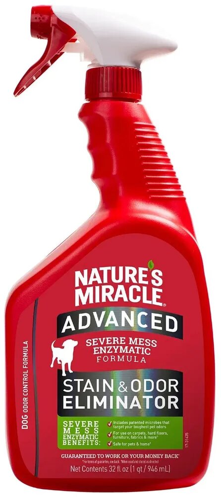 Удалитель пятен и запахов с усиленной формулой для собак Natures Miracle Dog Advanced Stain & Odor Eliminator 946 мл