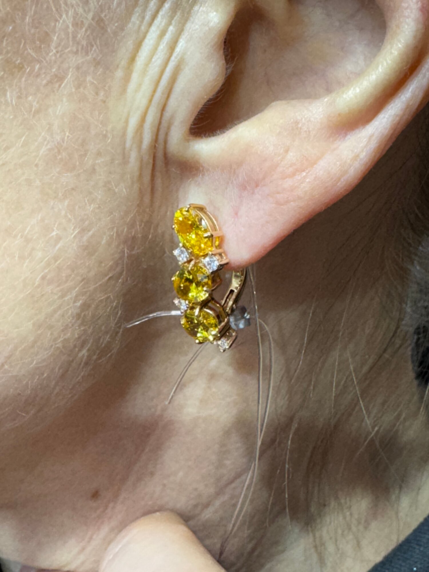 Серьги двусторонние Diamant, красное золото, 585 проба, фианит, размер 8 мм, длина 2.1 см, , бесцветный, желтый — фото 1