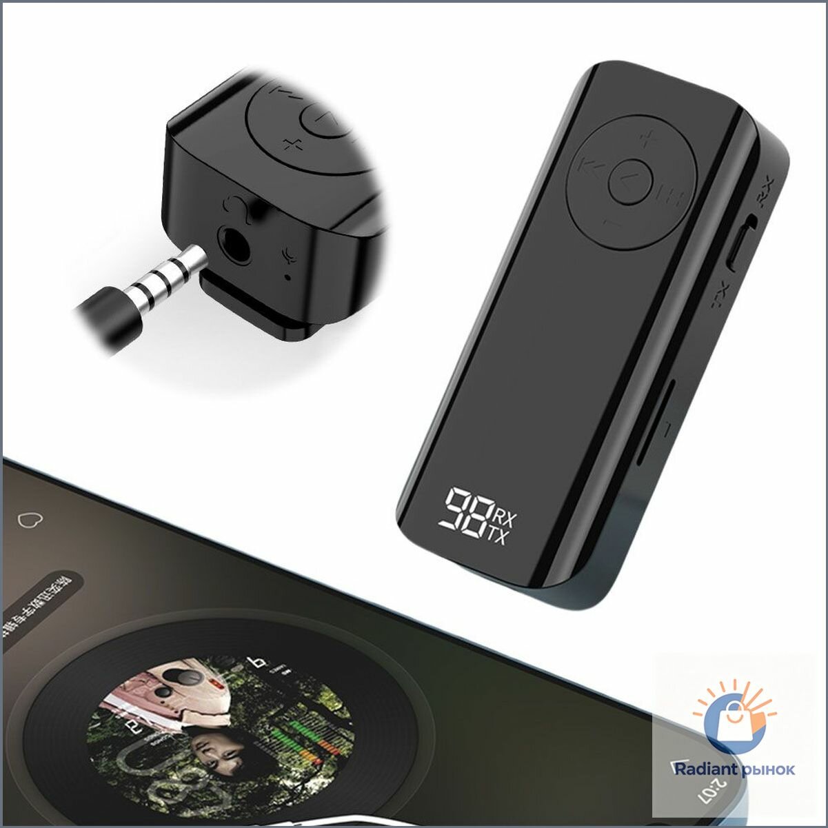Bluetooth-приёмопередатчик 5.3, разъём 3,5 мм, аккумулятор 400 мА ч, 30 ч работы