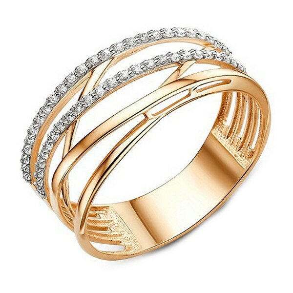 Кольцо широкое, тонкое JEWELIN, красное золото, 585 проба, фианит