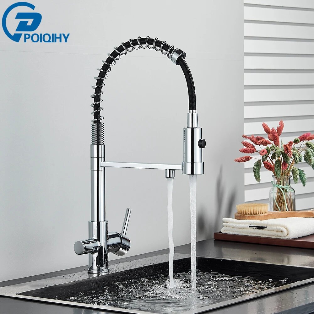 POIQIHY Чистящие кухонные смесители Torneira Cozinha Crane для кухонного фильтра воды кран Три пути смеситель для раковины 360 градусов вращение