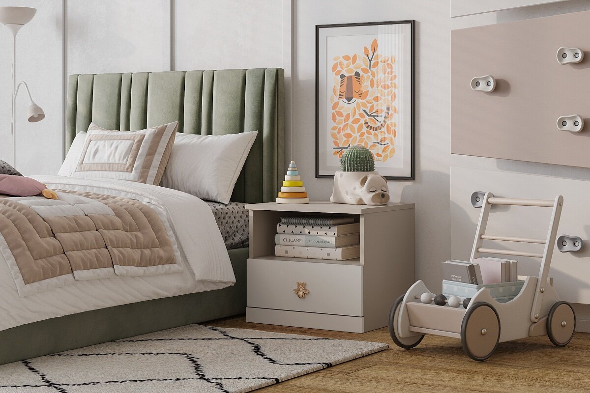 Тумба прикроватная МебельЛэнд24 Скарабей Mini - 2 Кашемир 45x38x40 бежевый напольная