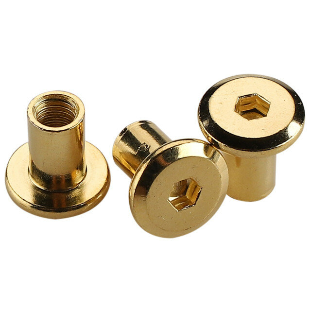 Гайка мебельная с углублением латунированная 6×15 мм, крепёж для мебели, упаковка 16 шт