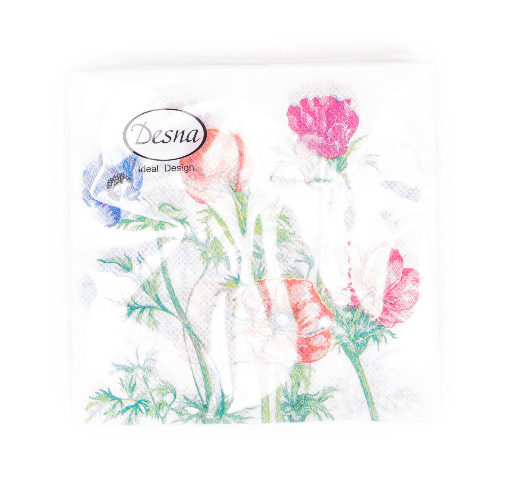 Салфетки бумажные DESNA / Десна Анемоны, однослойные, 100% целлюлоза, белые, 25х25см, в упаковке 40шт.
