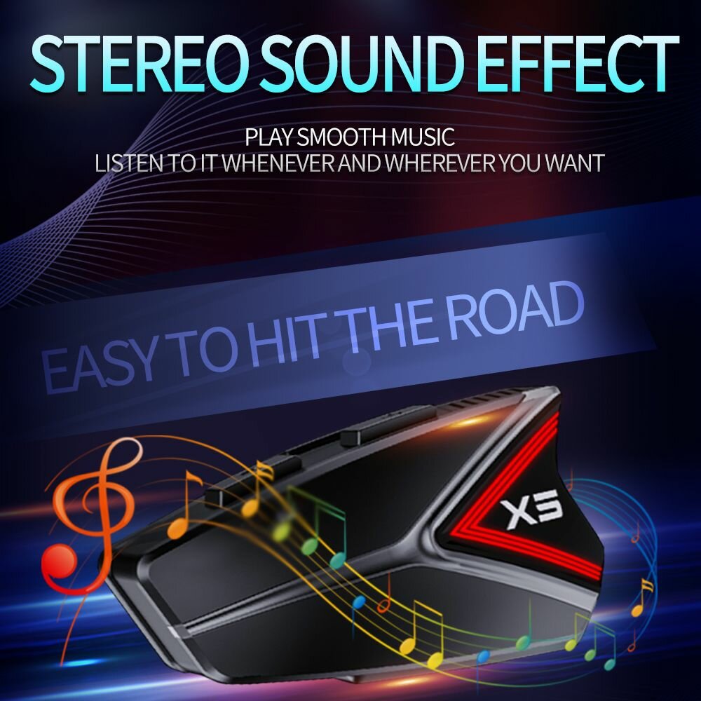 Гарнитура для мотошлема BT5.0, водонепроницаемая, шумоподавление