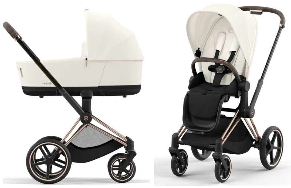 Коляска 2 в 1 Cybex Priam IV off white (шасси rose gold)
