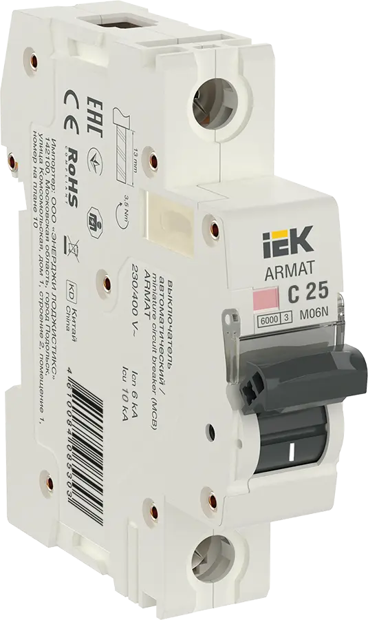 Автоматический выключатель IEK / ИЭК Armat M06N, 1Р 25А характеристика С 6кА, AR-M06N-1-C025 / электроавтомат