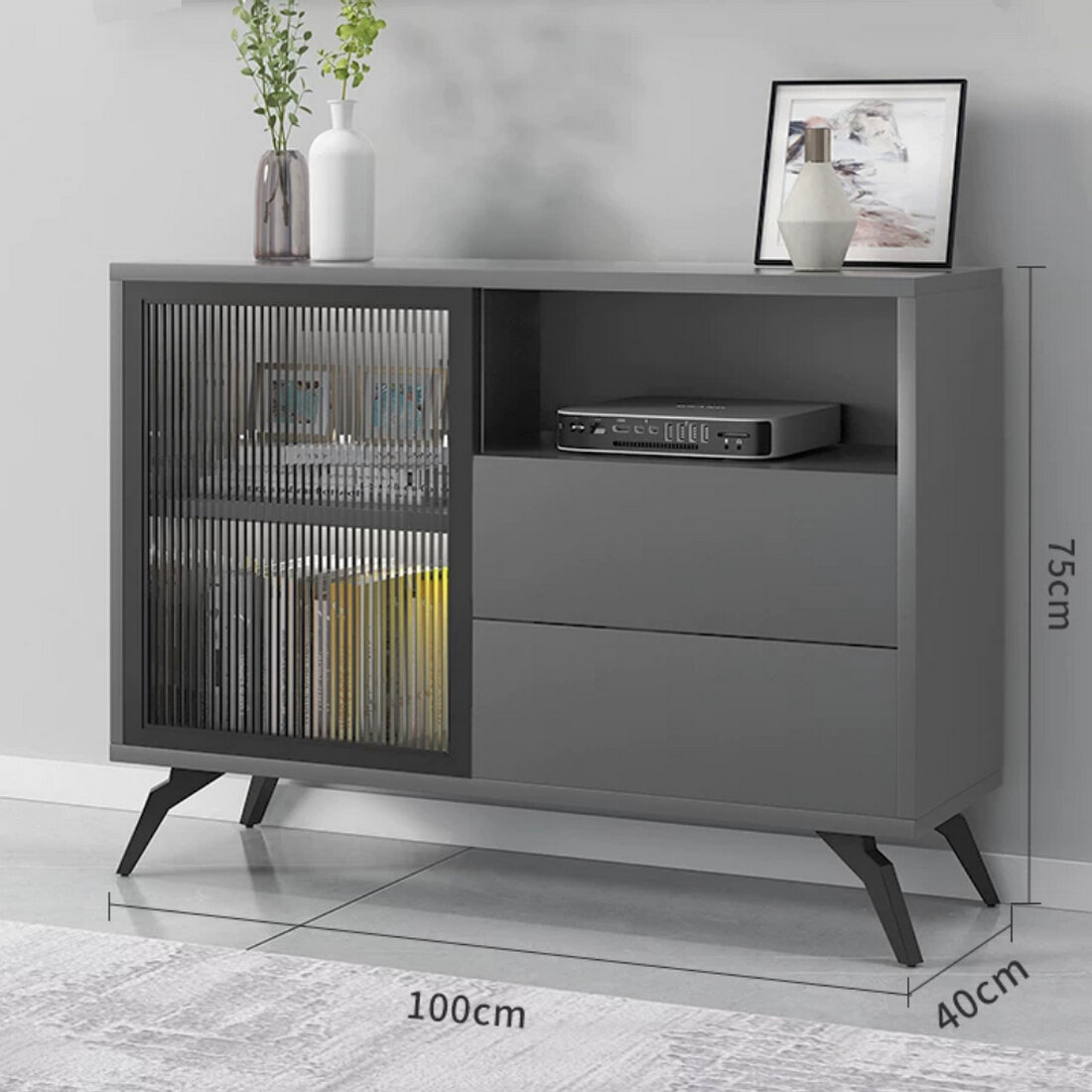 Тумба Vincent под телевизор в минималистичном стиле (100 см / цвет серый металлик)