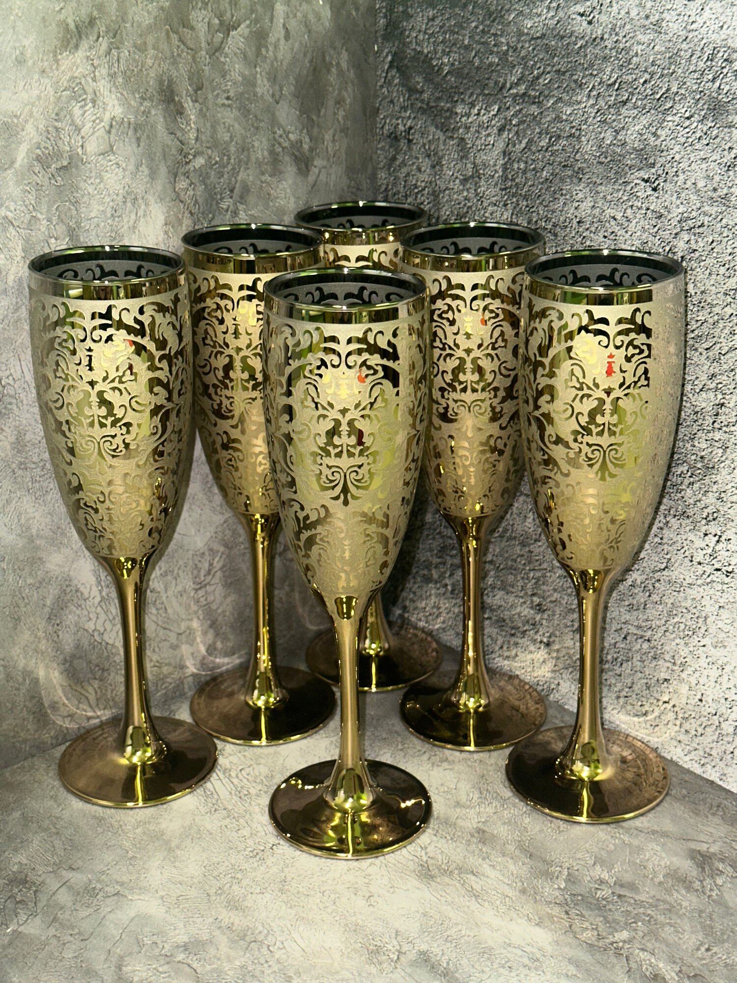 Фужеры для шампанского "Золотой Арабески", 170 мл, 6 шт