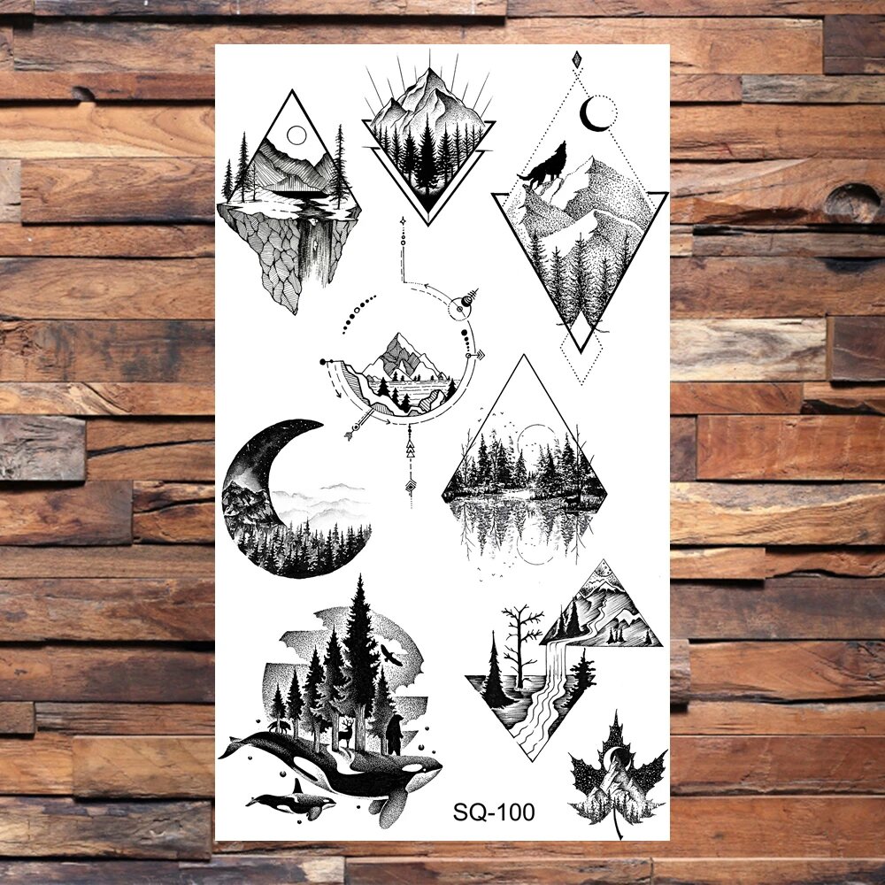 Индийские глаза, временные татуировки для женщин и девочек, реалистичные губы, гора, Лев, Череп, цветок, искусственная тату-наклейка, сексуальные татуировки для тела, 3D