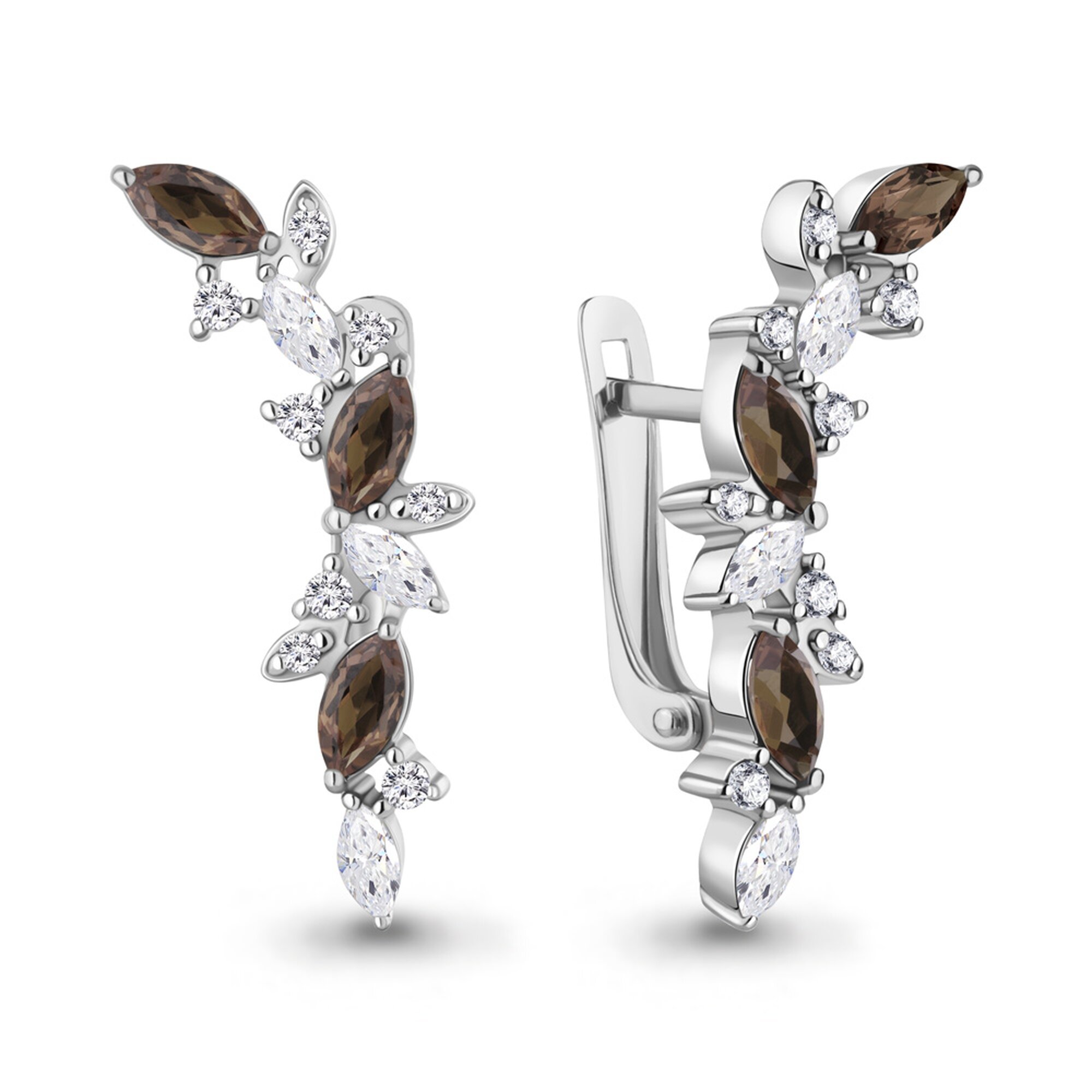 Серьги, серебро, 925 проба, родирование, фианит, кварц