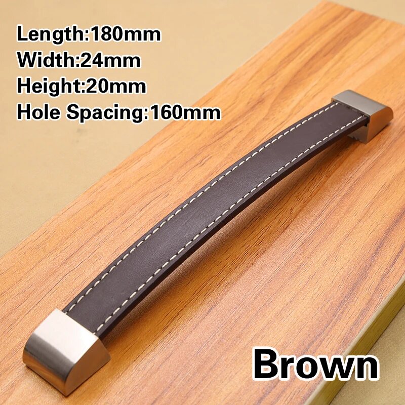 Кожаная ручка для шкафа Brown-160mm, 180x24x20mm