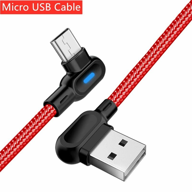 Кабель Micro USB Type-C, шнур для быстрой зарядки и передачи данных для iPhone 13, 12, 11, Huawei, Xiaomi, телефонов со светодиодной подсветкой, угловые кабели 90 градусов 1 м, Micro USB Red