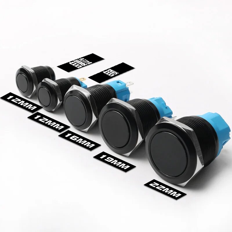 Металлический переключатель кнопки 12/16/19/22 мм 12MM, Flat Head, Fixed self-locking, 110-220V