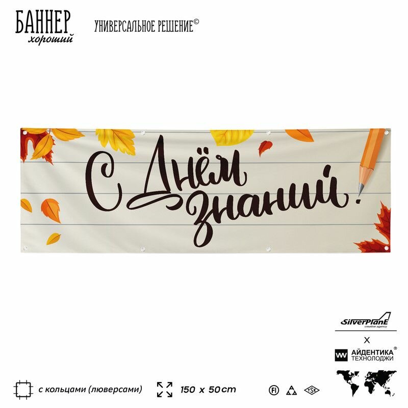 Баннер для праздника, День Знаний, 1 Сентября, 150х50 см, желтый, SilverPlane х Айдентика Технолоджи