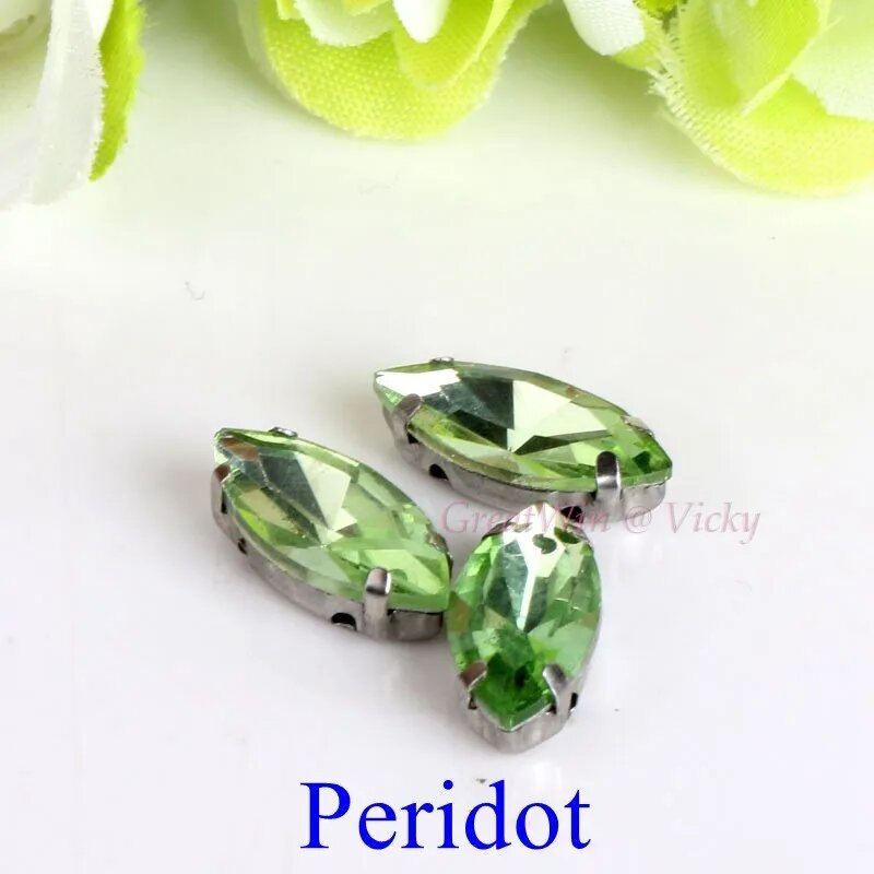 Стразы Peridot "Конский глаз" 7x15 мм, 20 шт