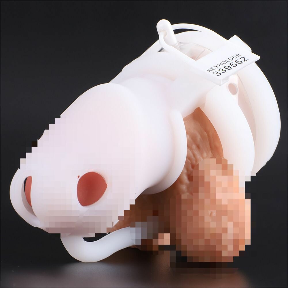 Мужской пояс верности изготовлен из силикона, с замками и тремя кольцами разных размеров, 18+