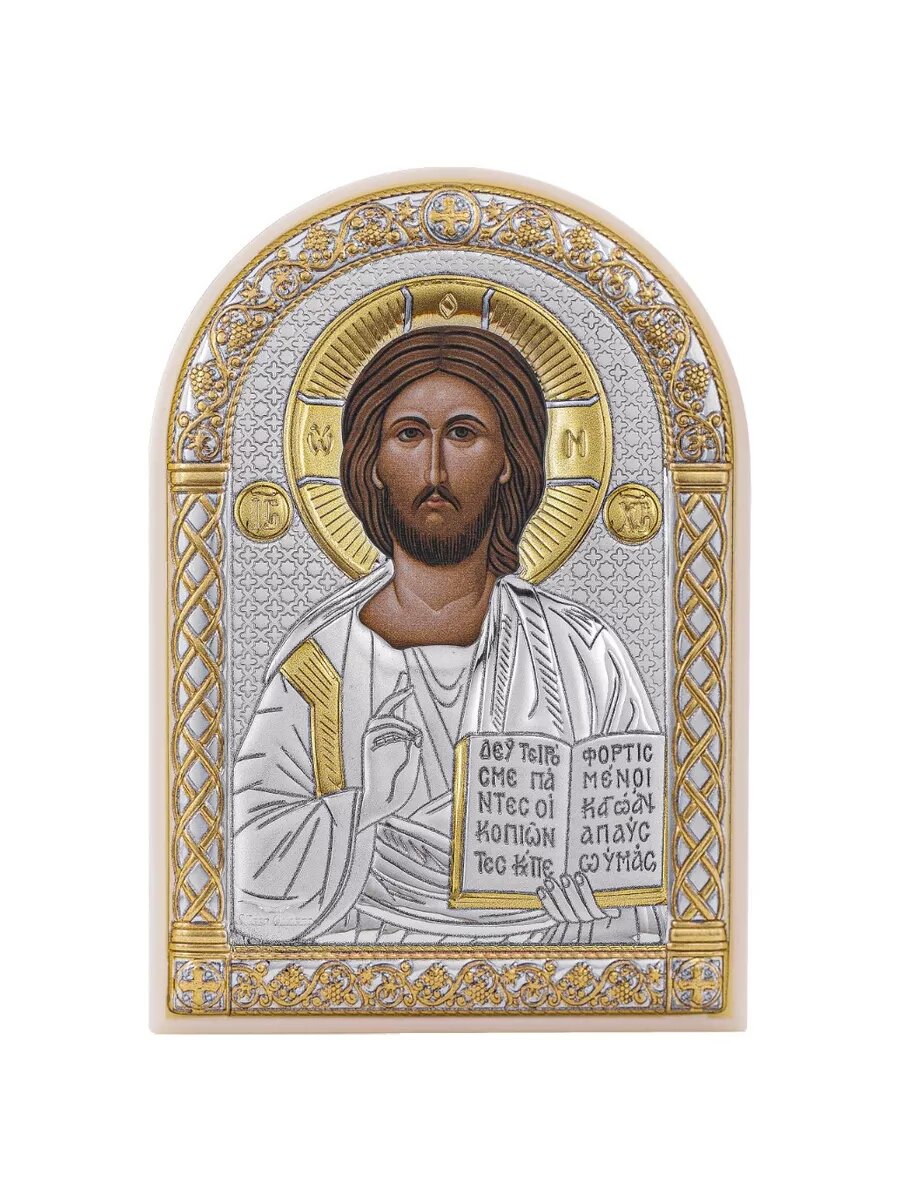 Икона серебряная, греческая Спаситель, 48х68мм.