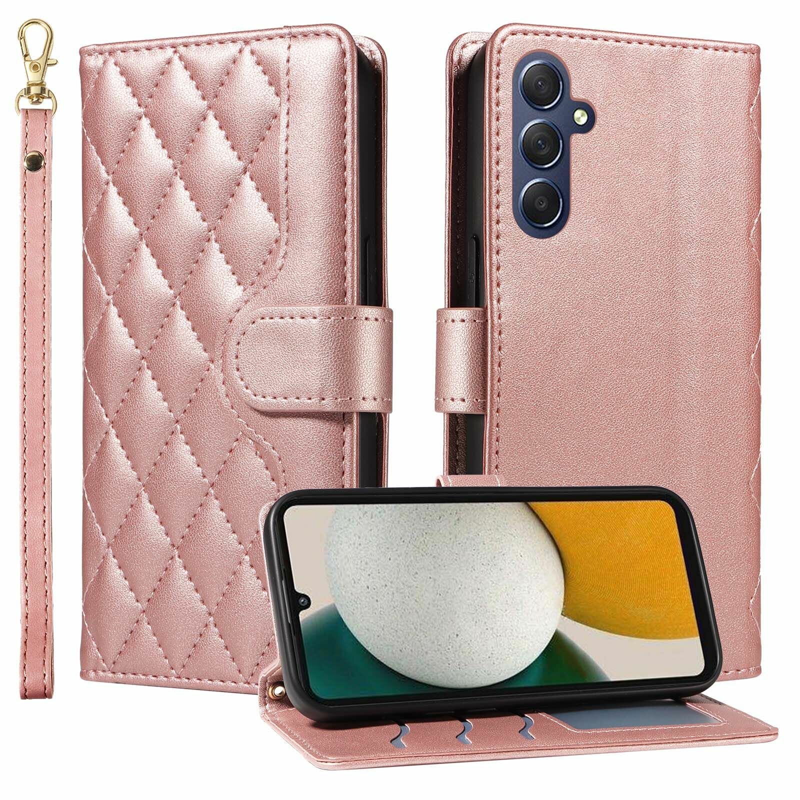 Чехол из матовой кожи для Samsung Galaxy A34 5G (Самсуиг Галакси А34 5G) , роскошный и стильный, устойчивый к падениям, со слотом для карт, с длинным и коротким шнурками