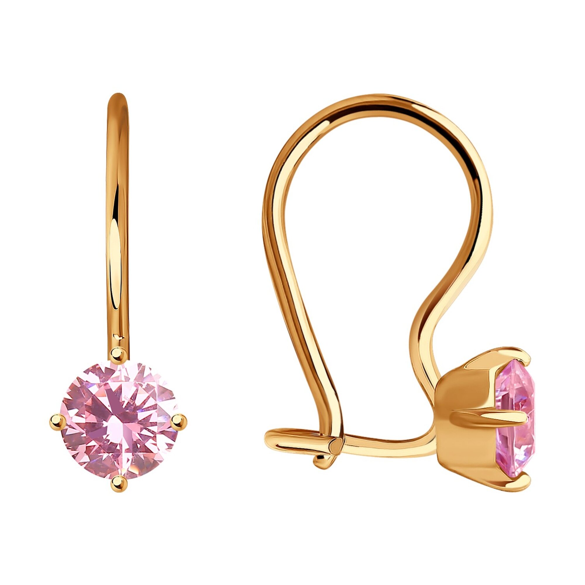 Серьги, красное золото, 585 проба, фианит
