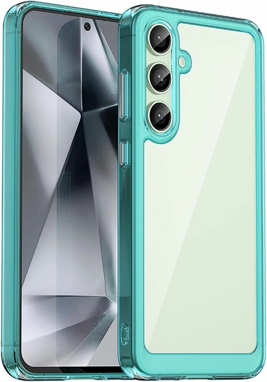 Чехол на Samsung Galaxy S24 FE пластиковый с силиконовой окантовкой бирюзовый