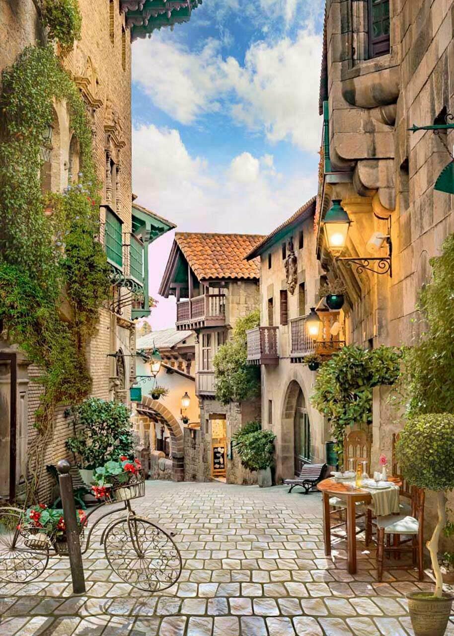 Фотообои Старинная улочка прованса 7-183-S-Флок 270 x 200 см (ВхШ) Бесшовные, флизелиновые, влагостойкие обои MasterFresok