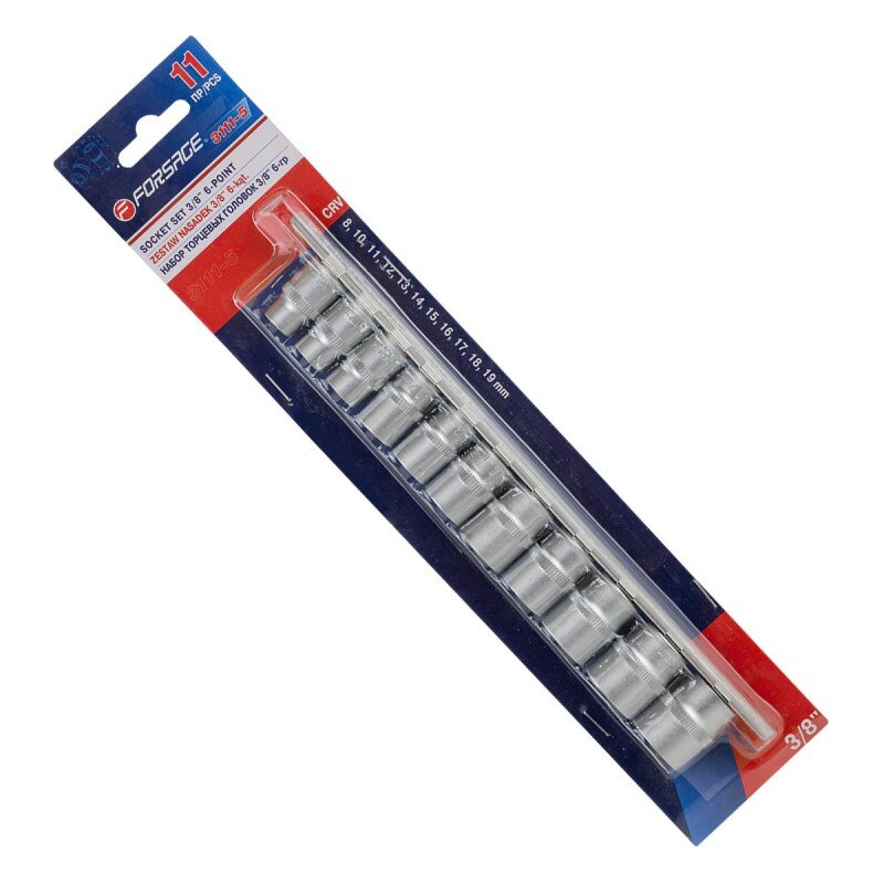 Набор головок 11 предметов, 3/8" 6-гранные на планке Forsage