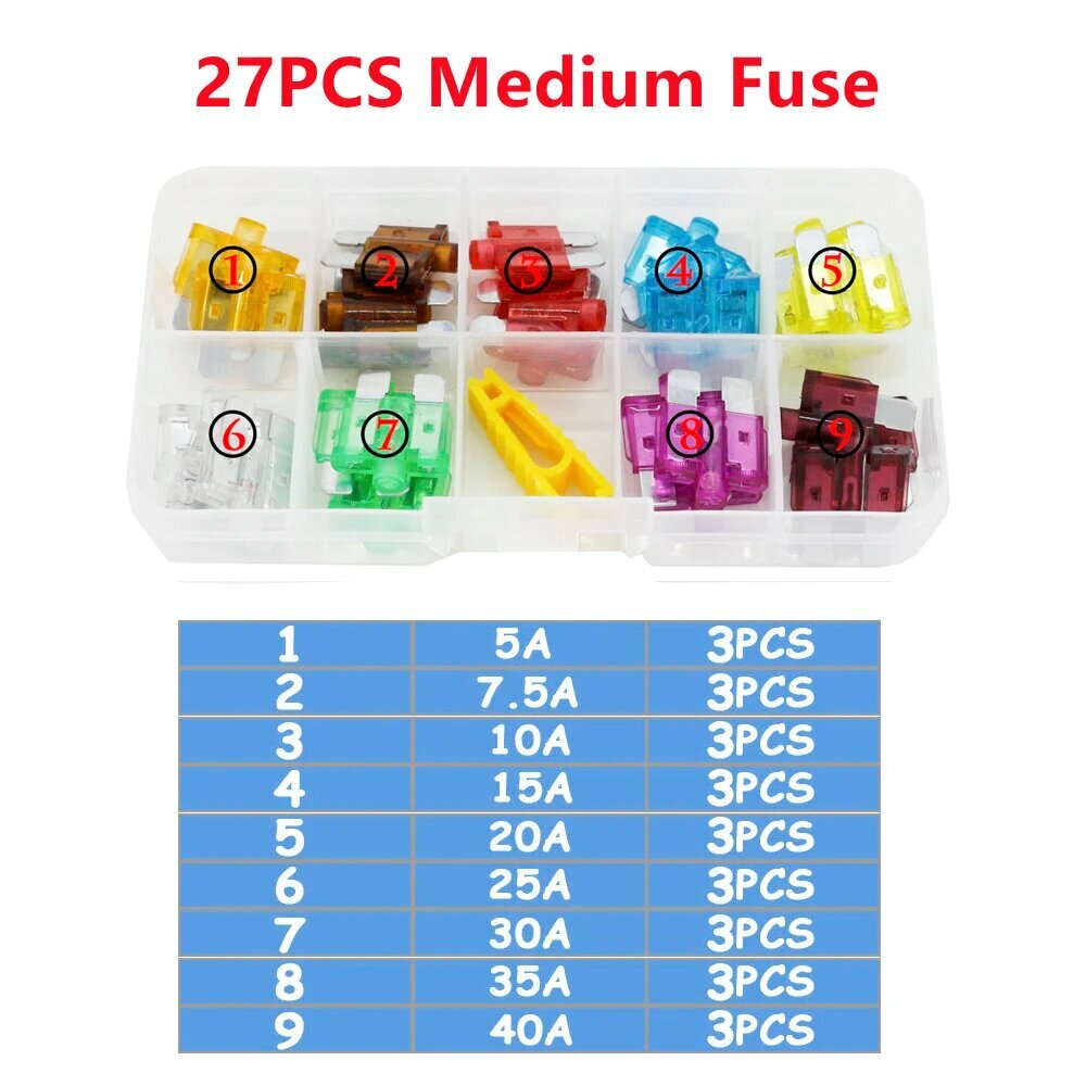 Автомобильные предохранители YUEQINGLIAOWANG 5-40А с индикатором 27PCS M LampFuse