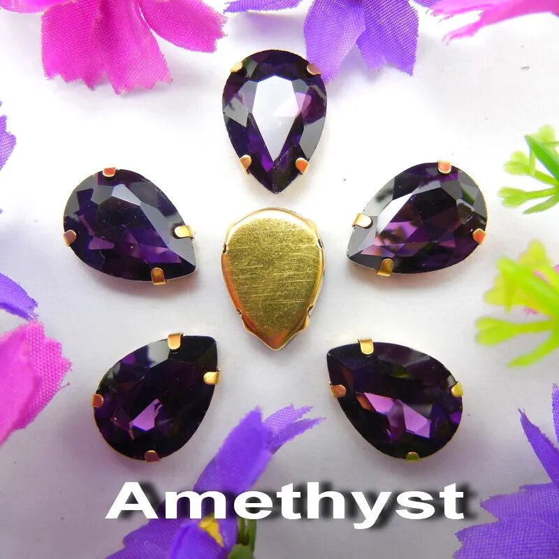 Стеклянные кристаллы SNCRYSTAL капля золото 7 размеров 20x30mm 10pcs, A12 Amethyst