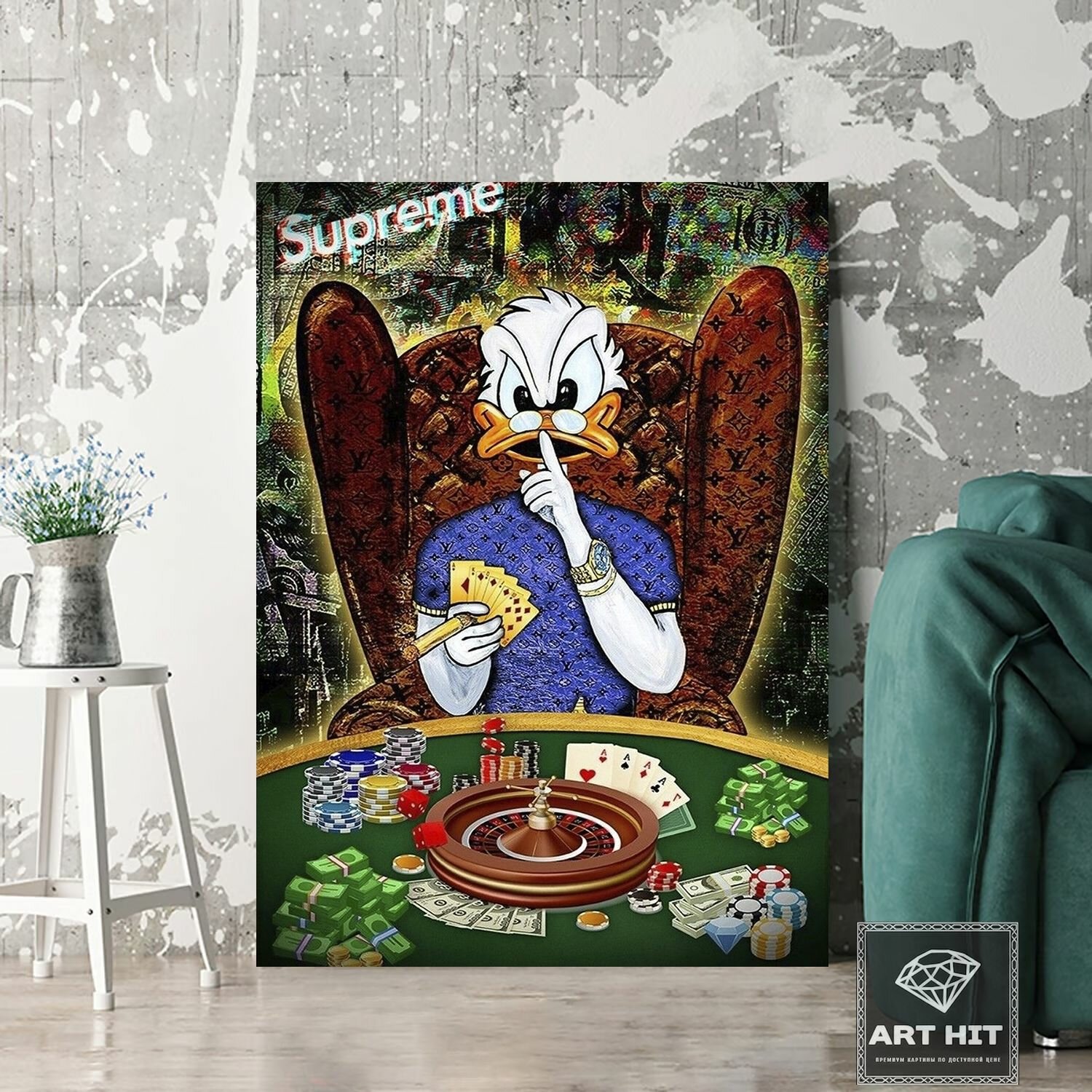 Картина Скрудж Макдак, Дональд Дак с деньгами, 50х70 см.