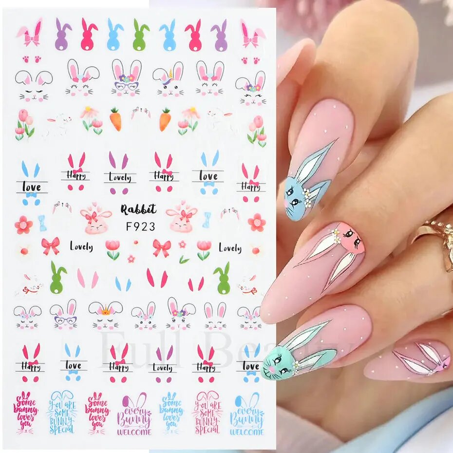 Наклейки на ногти Full Beauty F923, зайчики, сердечки
