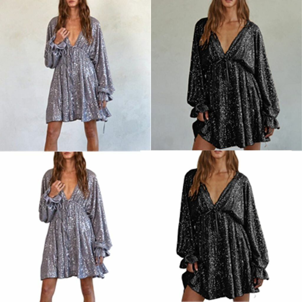 Элегантное вечернее платье с пайетками и длинным рукавом