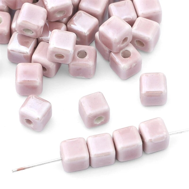 10 шт. модные цвета 6/8 мм квадратные бусины куб керамические бусины DIY 2 Розовый, 6mm Light Purple