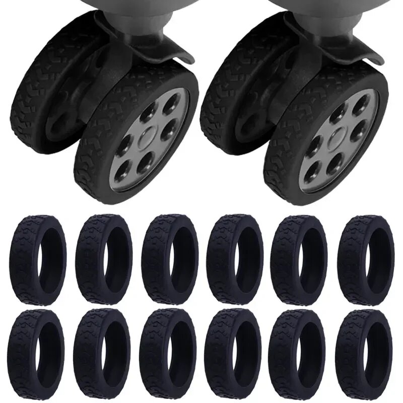 Силиконовая защита колес для багажа, снижение шума, дорожный чемодан, чехол на колеса, утолщенная текстура, аксессуары для багажа Черный, 2pcs, Black