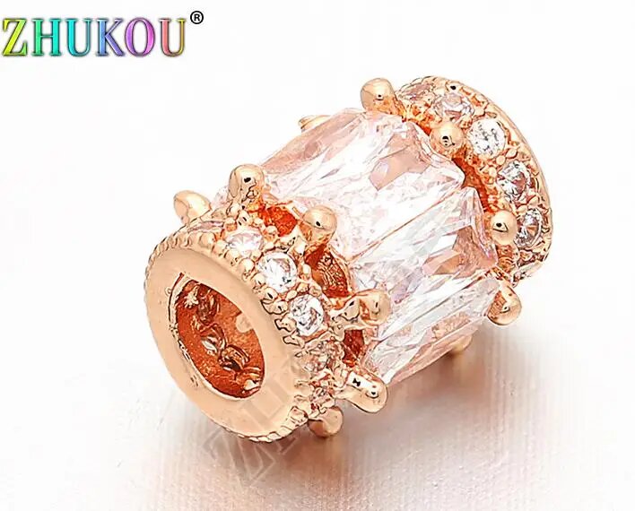 Бусина розового цвета Rose Gold с кубическим цирконием ZHUKOU