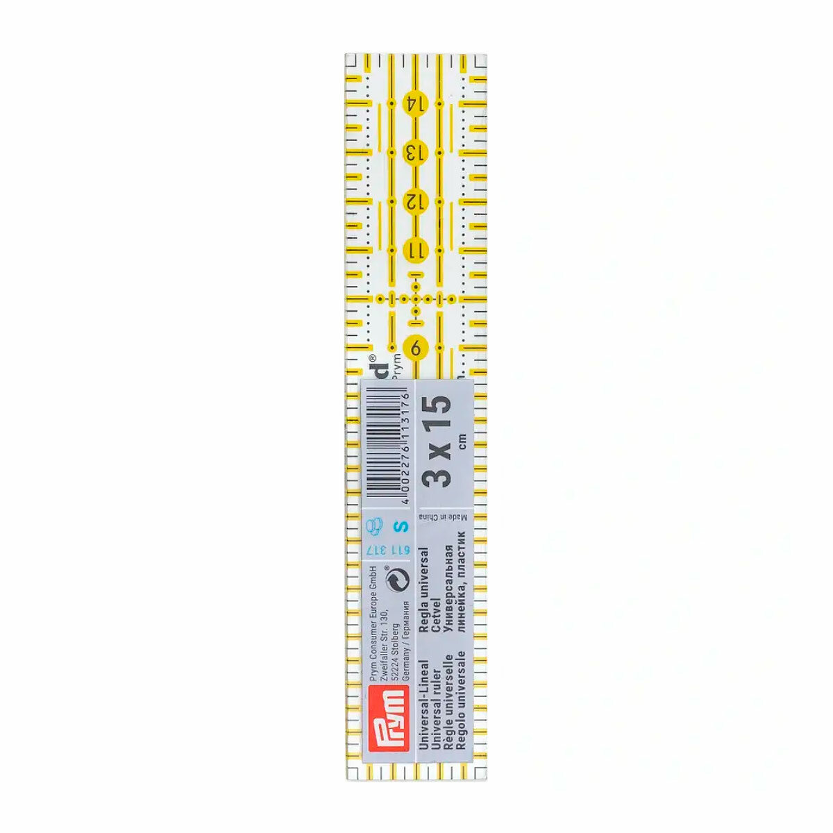 Серия "Omnigrid" - Универсальная линейка 3*15см, пластик, прозрачный/желтый, Prym, 611317