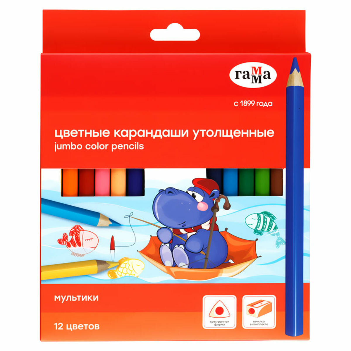 Карандаши деревянные цветные 12 цв гамма Мультики с точилкой, утолщенные