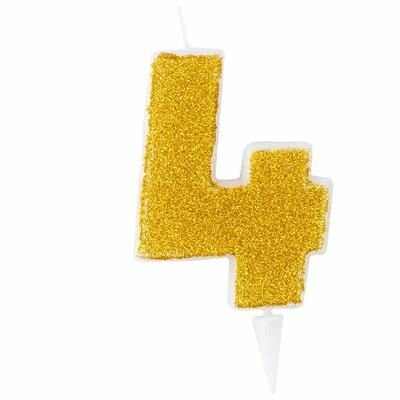 Свеча для торта Веселая затея "Цифра 4", золотистая, глиттер, 6 см