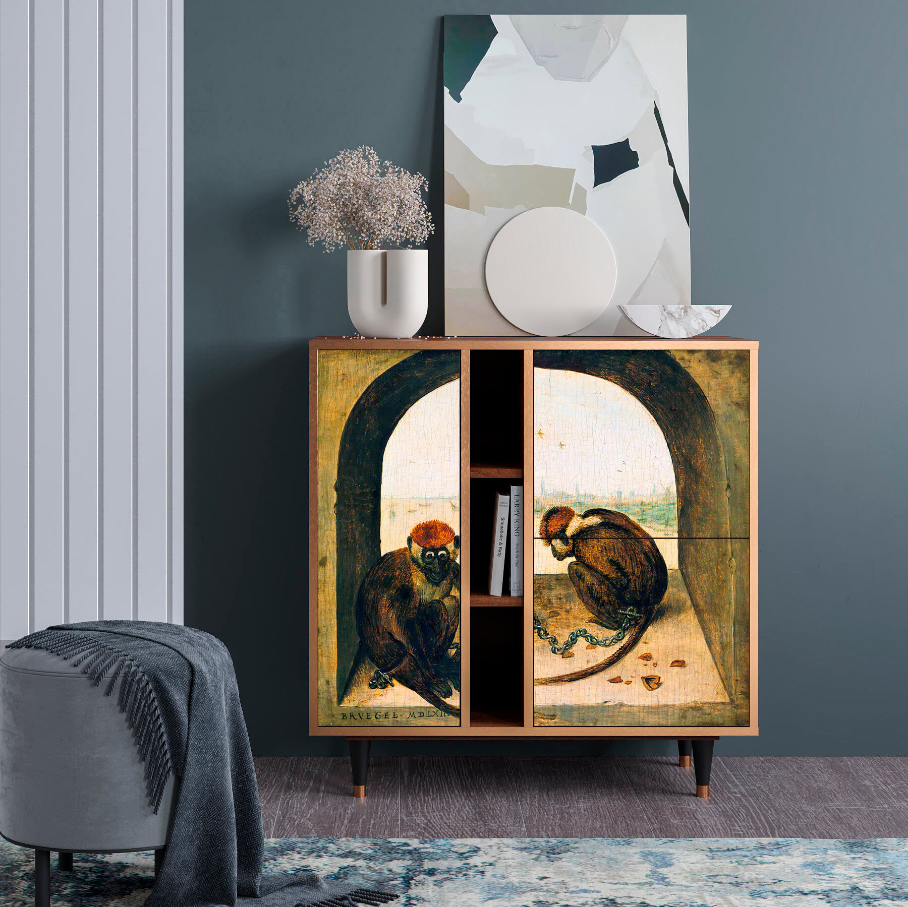 Комод - STORYZ - BS5 Two Monkeys by Pieter Bruegel the Elder, Размер - 94 x 96 x 41 см, Цвет корпуса - , Орех