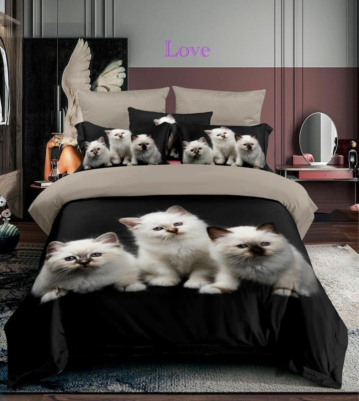 Комплект Постельного белья 2-х спальное Белые котята простыня 180x220 / пододеяльник 180x220 / Наволочки 70x70-2