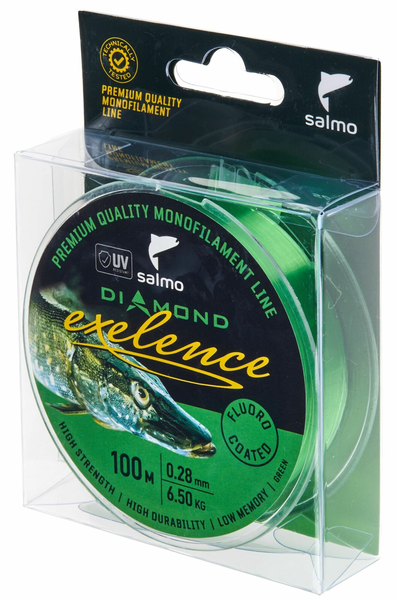 Леска монофильная флюкарбоновая для летней рыбалки Salmo Diamond EXELENCE FLUORO COATED Green 100/028