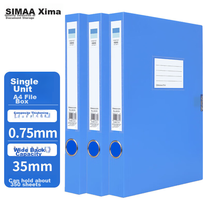 SIMAA 1 A4 Thick PP File Box 35mm, Velcro Document Box, File Storage Box, Voucher Document Organizer, Accounting Supplies, Office Supplies, 19148, Blue