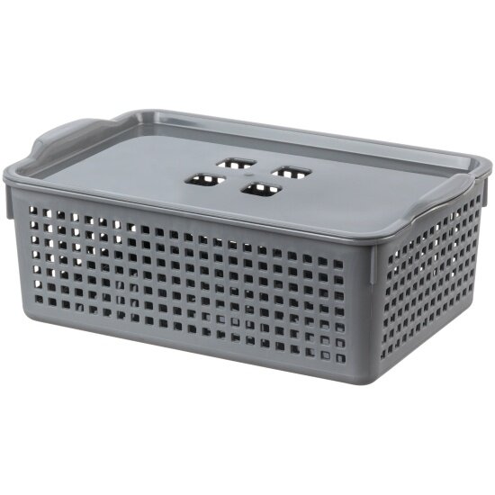 Корзинка с крышкой Violet "Лофт" (модель 6431/08) серая, 29.5х18.5х10.5 см, 3.8 л