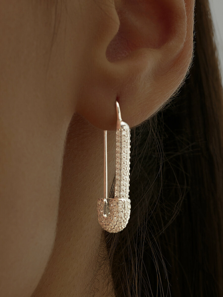 Серьги, серебро, 925 проба, родирование, фианит