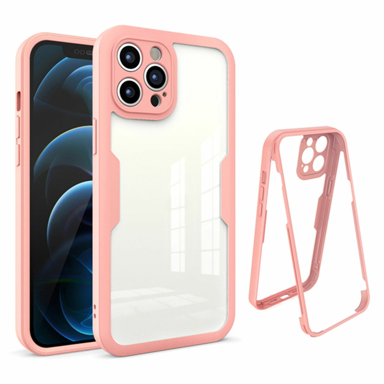 (1 комплект) для мобильных телефонов серии 13, двусторонний чехол для мобильного телефона из закаленной пленки с углом обзора 360 градусов-розовый-13MINI